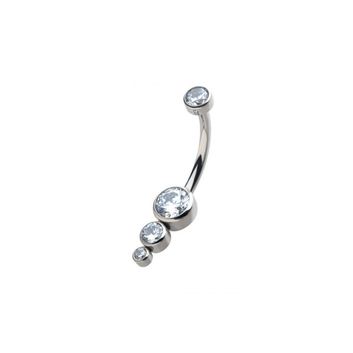 Titanium Internally Threaded with Bezel Set CZ 3-Drop Cluster Navel Cu ...